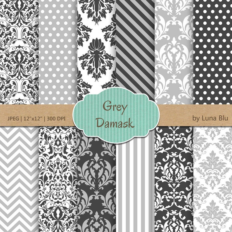 Grey Damask Digital Paper: grey Damask Patterns - Etsy