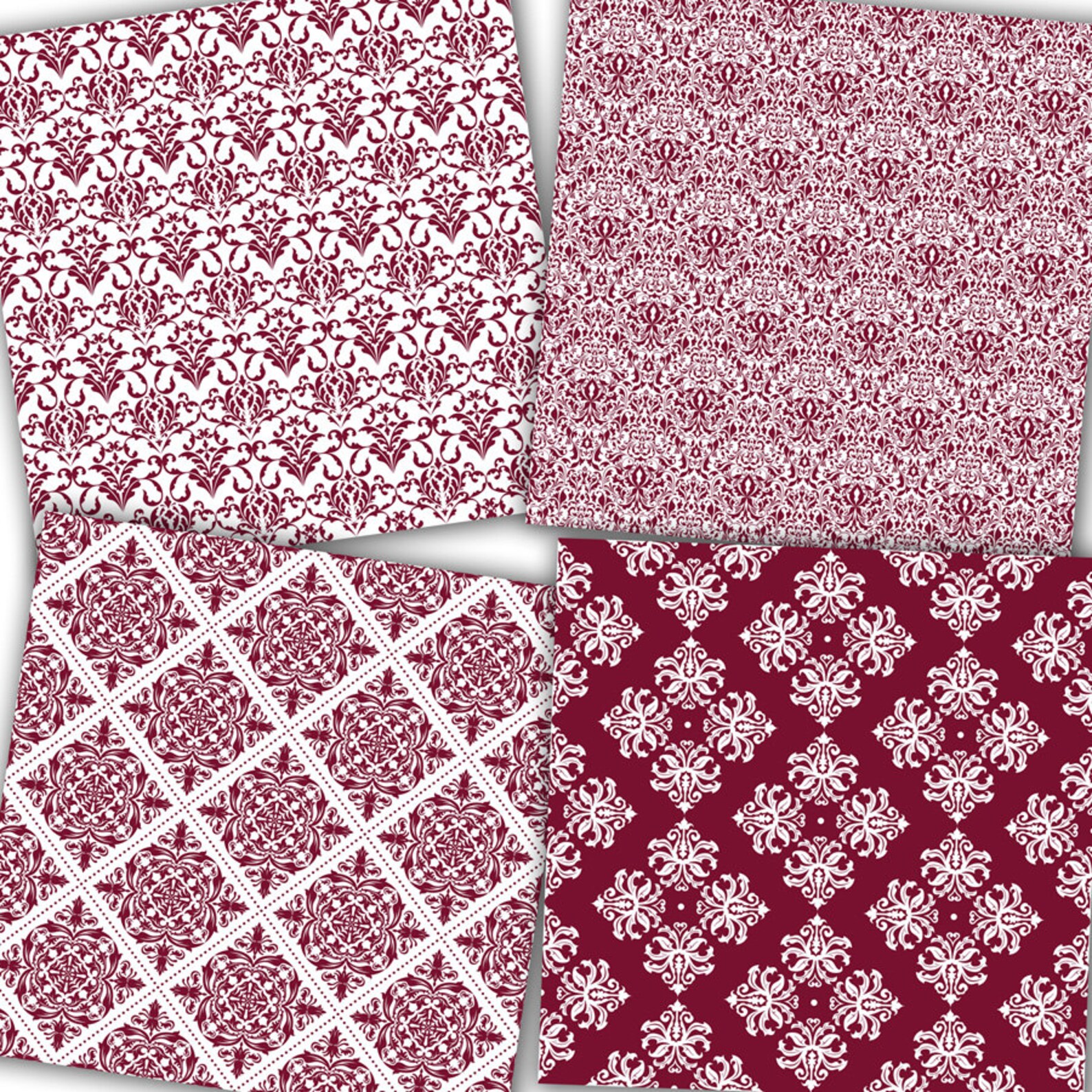 Burgundy Digital Paper: burgundy Damask Maroon - Etsy