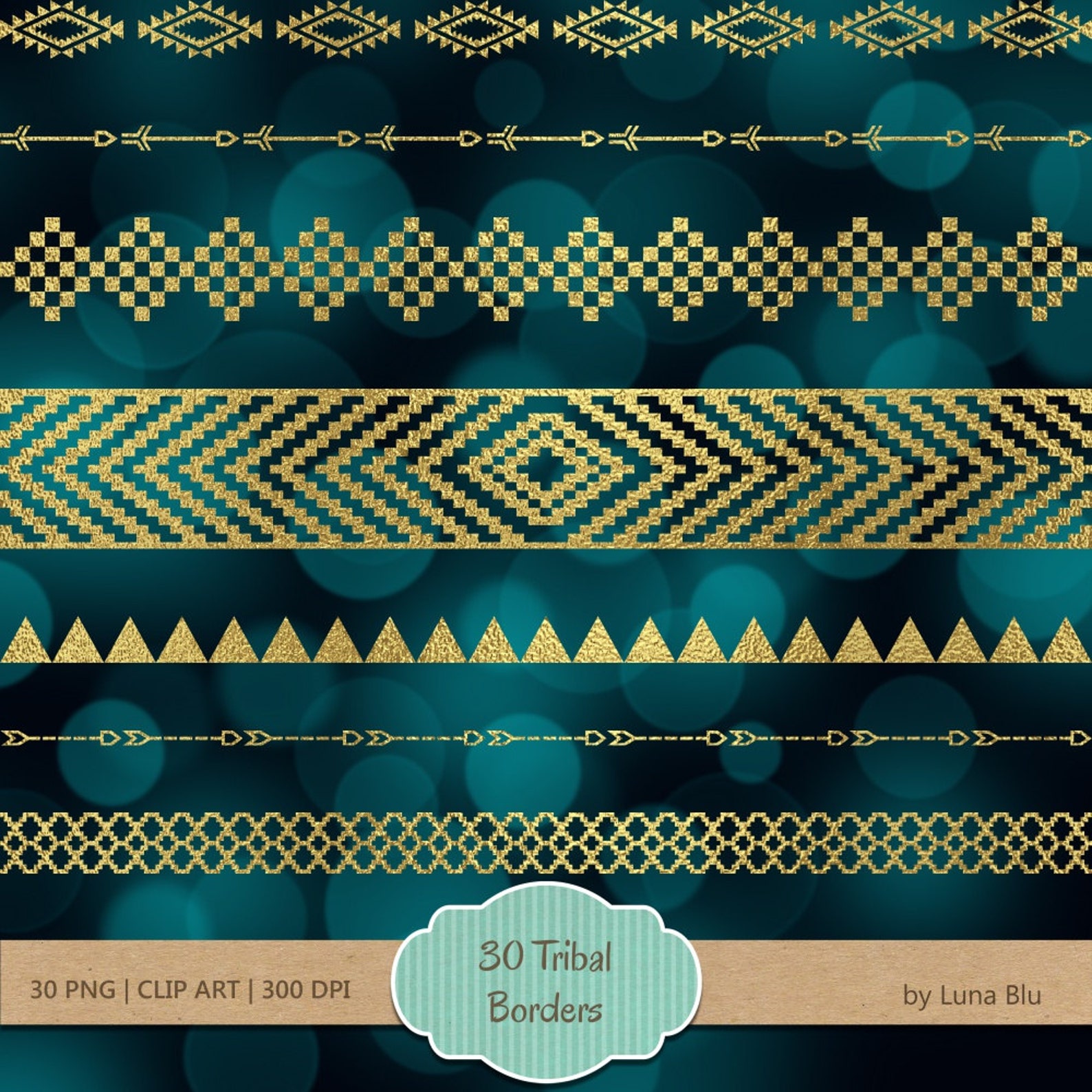 Tribal Clipart: gold Tribal Borders 30 Gold Foil - Etsy