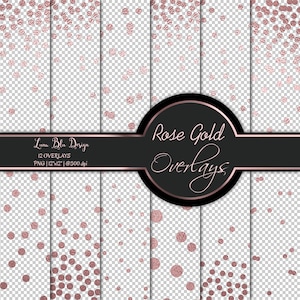 Rose Gold Digital Overlays, Rose Gold Confetti Overlays, Transparent ...