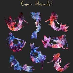 Mermaid Clipart: cosmic Mermaids Galaxy Mermaid Graphics, Cosmic ...