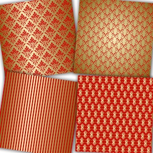 Red and Gold Christmas Digital Paper: "red and Gold Patterns " Metallic ...