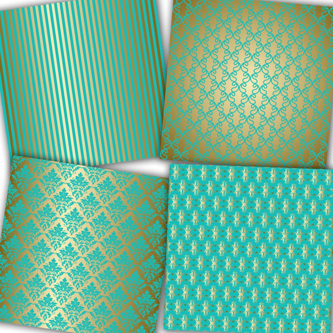 Turquoise and Gold Digital Paper: turquoise and Gold | Etsy