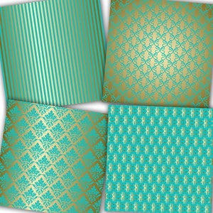 Turquoise and Gold Digital Paper: "turquoise and Gold Patterns" for ...