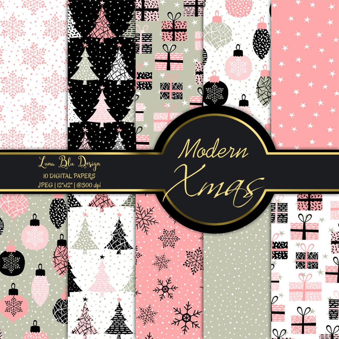 Modern Christmas Digital Paper: Hand-drawn Xmas Patterns (JPG, 12x12 ...