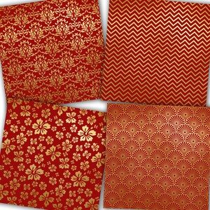 Red and Gold Digital Paper: "red and Gold Foil Patterns" Red Digital ...