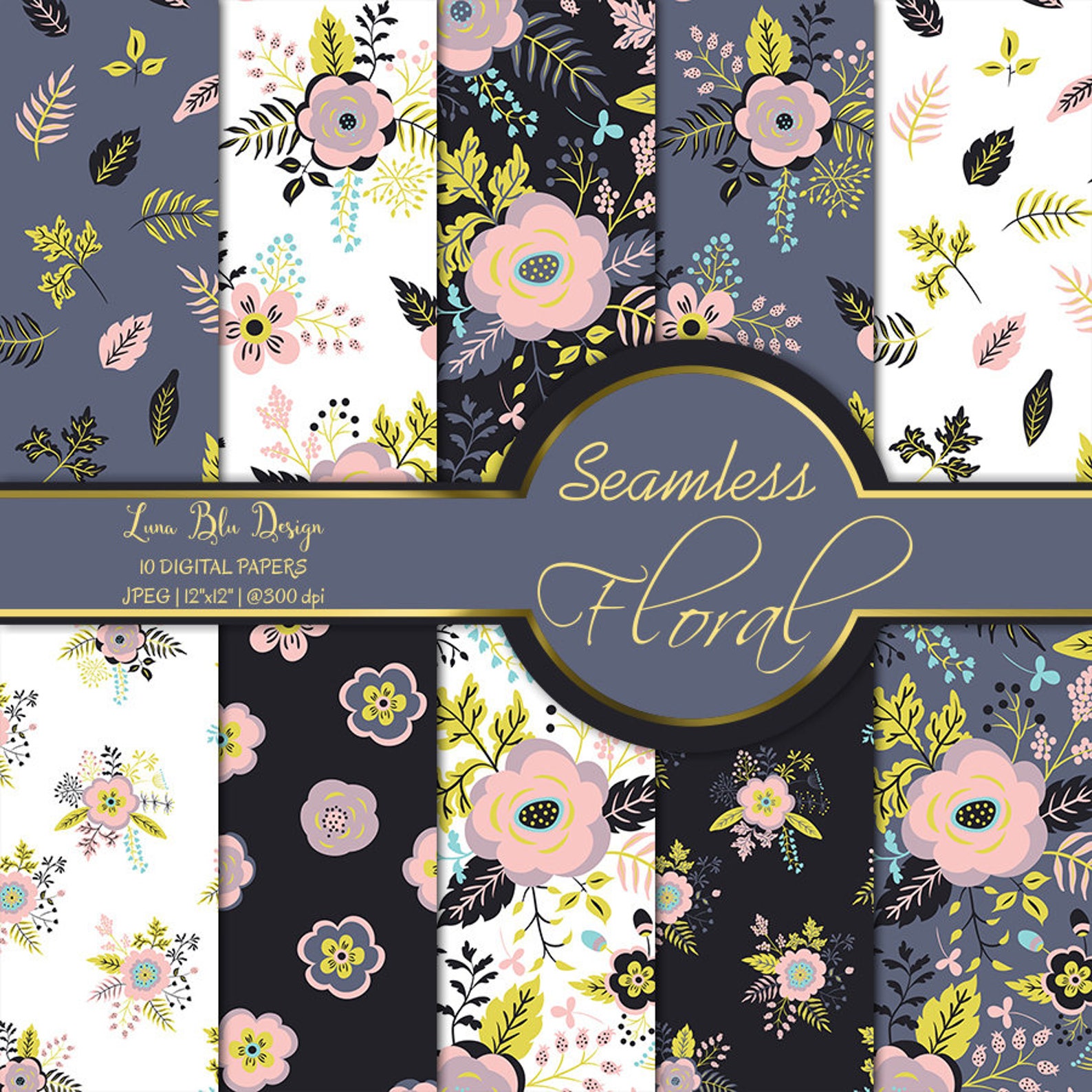 Floral Digital Paper Pack Floral Digital Paper Commercial | Etsy
