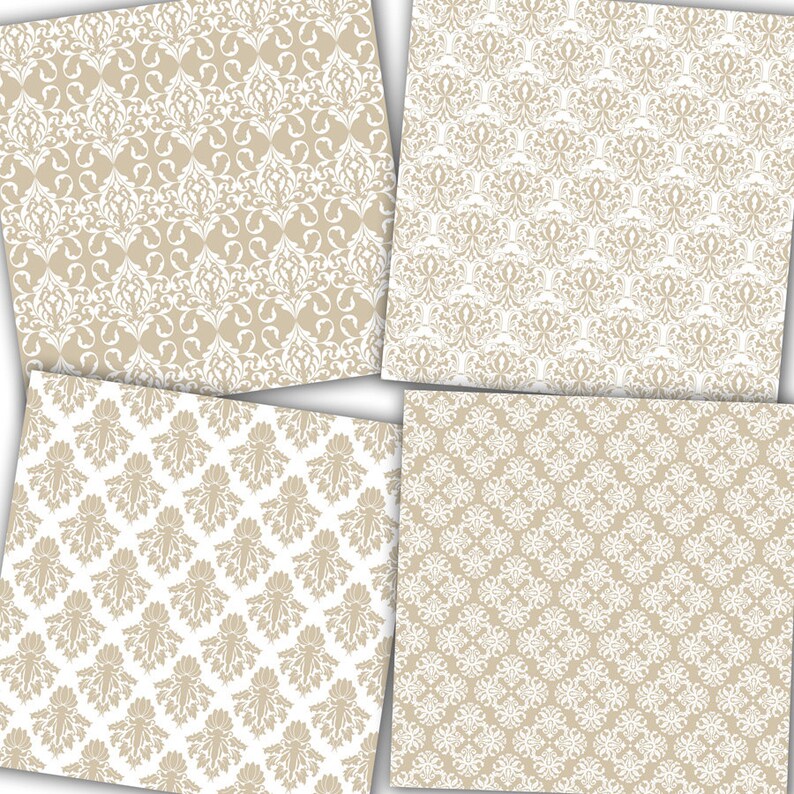 Tan Damask Digital Paper: tan Damask Patterns Tan - Etsy
