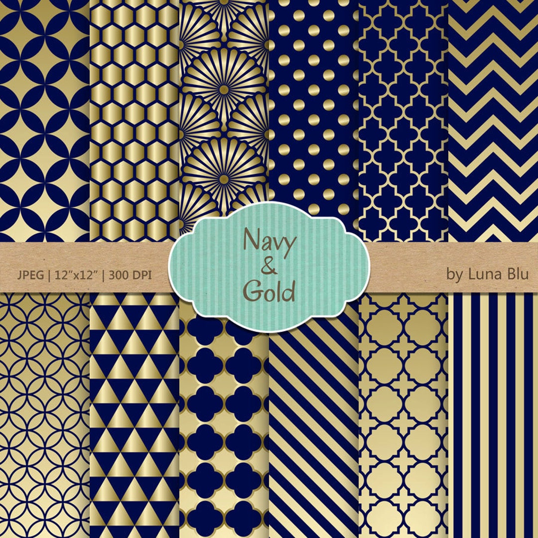 Navy and Gold Digital Paper: "navy and Gold Patterns " for Invitations ...