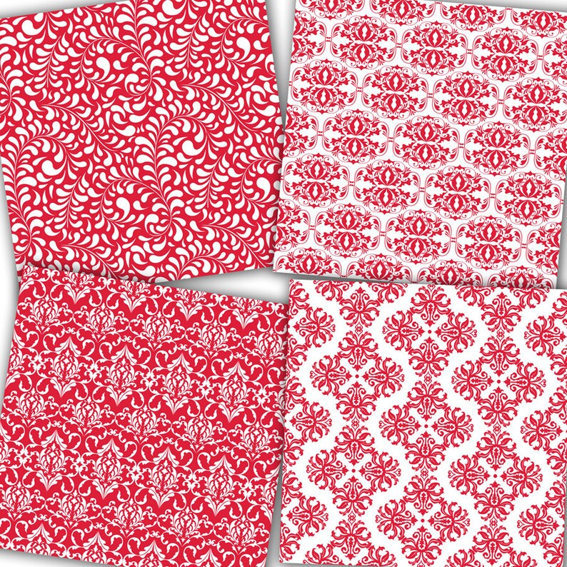 Red Digital Paper: crimson Damask Red Damask | Etsy