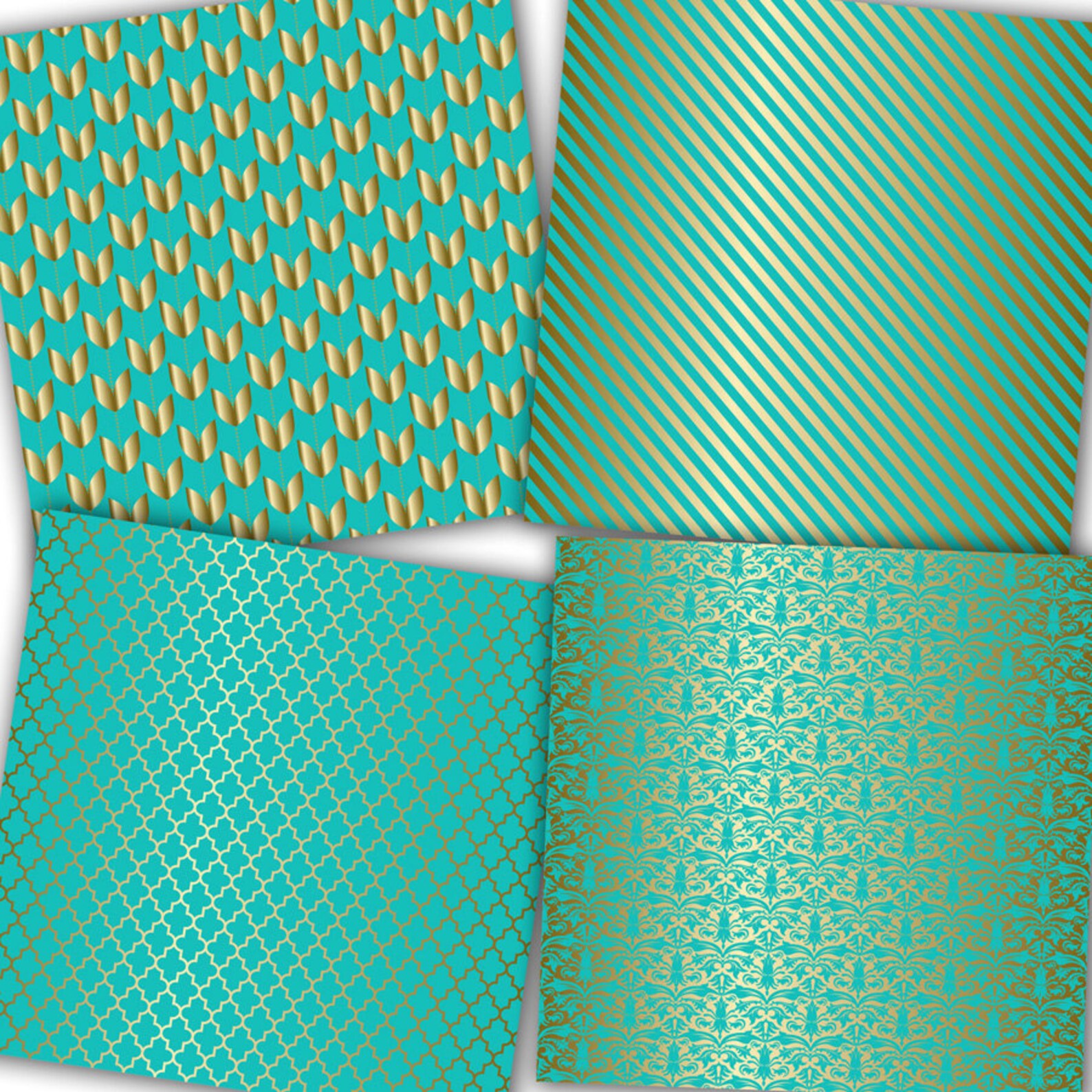 Turquoise and Gold Digital Paper: turquoise and Gold | Etsy