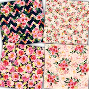 Floral Digital Paper: "watercolor Floral" Navy Digital Paper, Pink ...