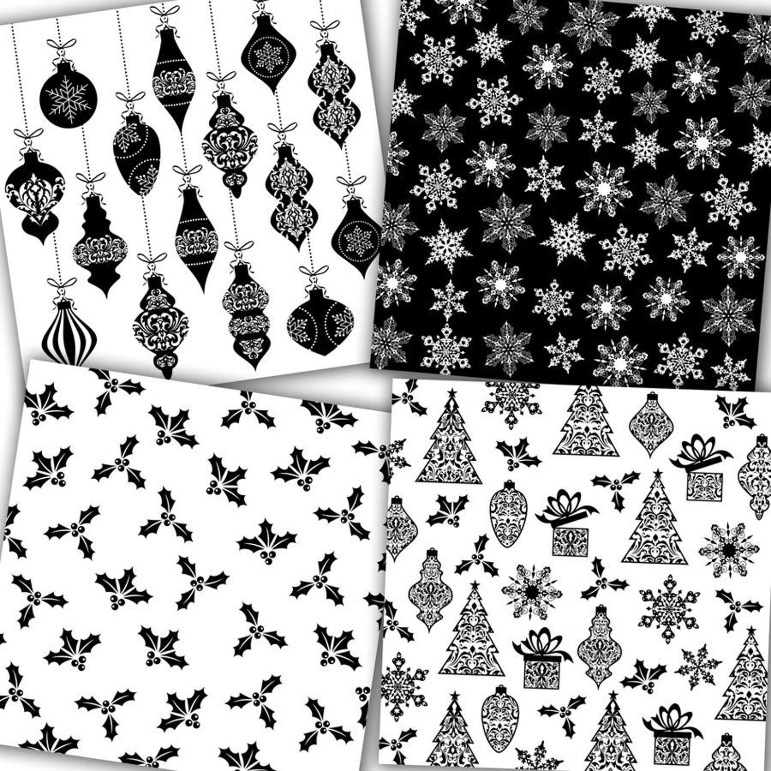 Digital Paper Christmas Monochrome Black Christmas Digital - Etsy