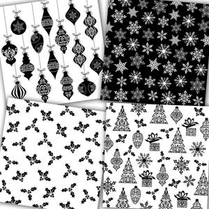 Digital Paper Christmas Monochrome, Black Christmas Digital Paper ...