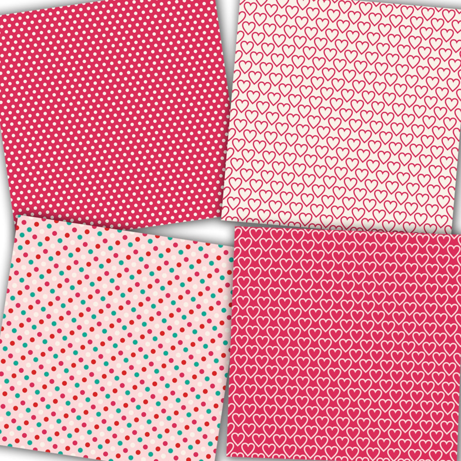 Heart Digital Paper Pack: Hearts and Dots | Etsy