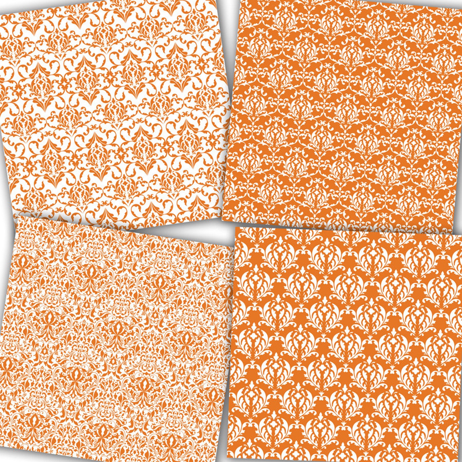 Damask Digital Paper: Orange Damasks orange | Etsy
