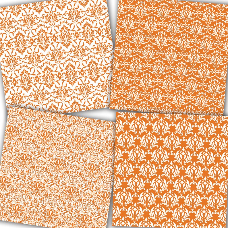 Damask Digital Paper: Orange Damasks orange | Etsy