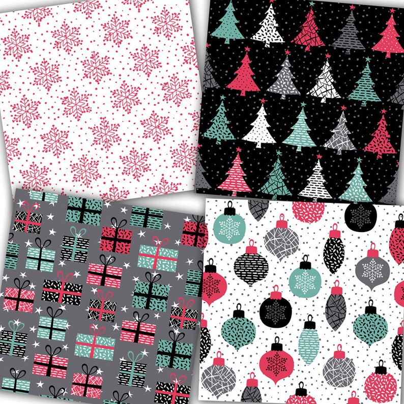 Modern Christmas Digital Paper Pack: Seamless Xmas Patterns (JPG, 12x12 ...