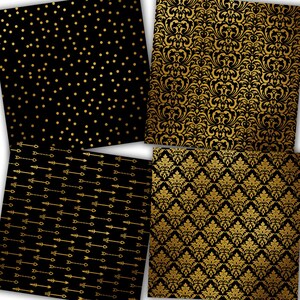 Black and Gold Digital Paper: "black and Gold Foil Patterns" Gold ...