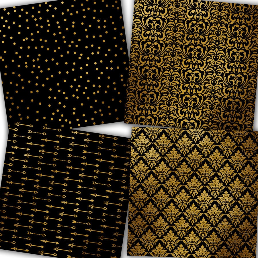 Black and Gold Digital Paper: black and Gold Foil - Etsy
