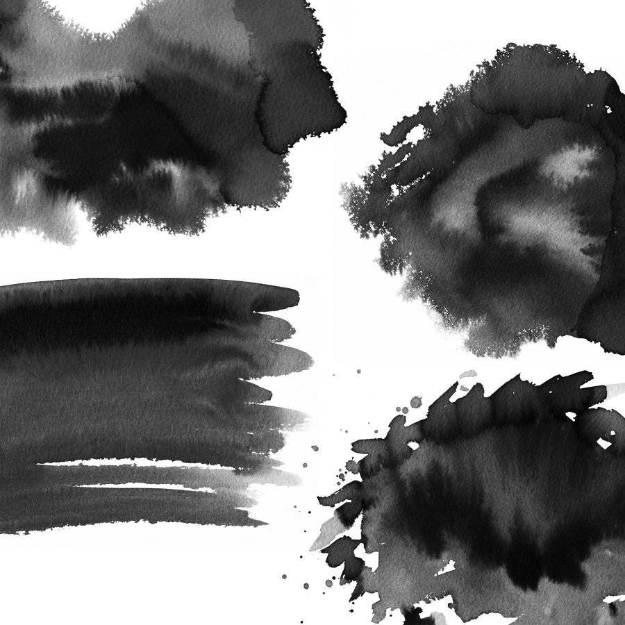 Black Watercolor Splash Clipart Watercolor Brush Strokes | Etsy