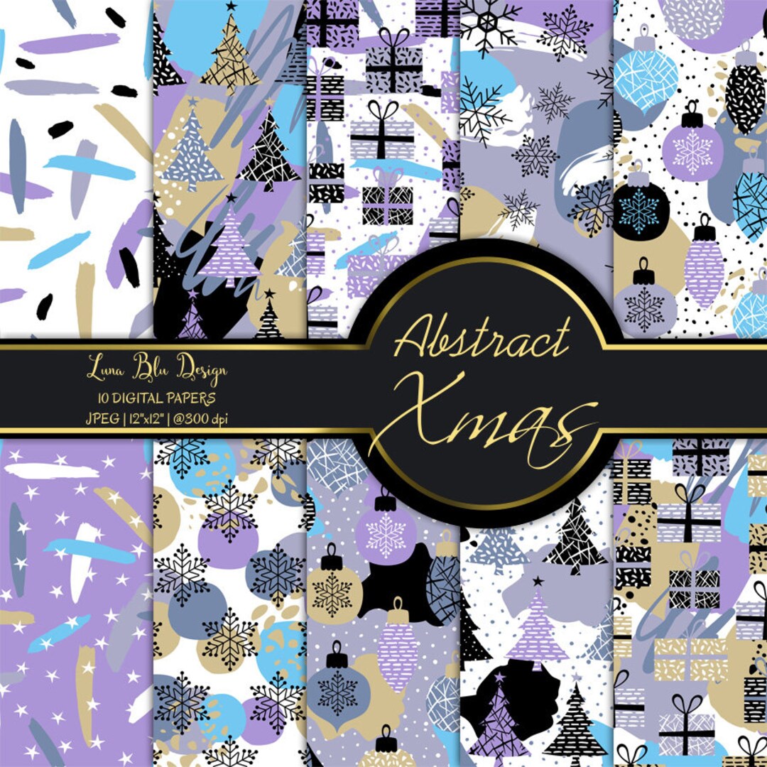 Abstract Christmas Digital Paper: Purple Holiday Patterns (digital ...