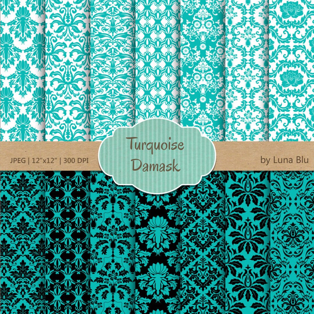 Damask Digital Paper: "turquoise Damasks" Turquoise Digital Paper ...