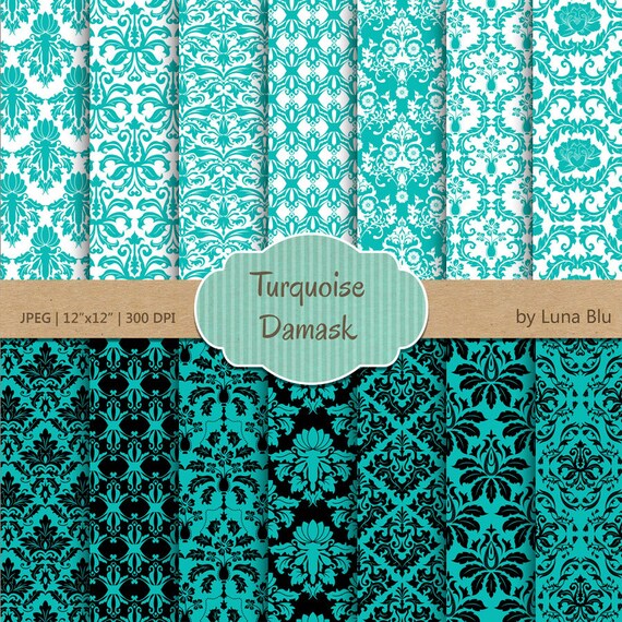 Turquoise Damask Pattern