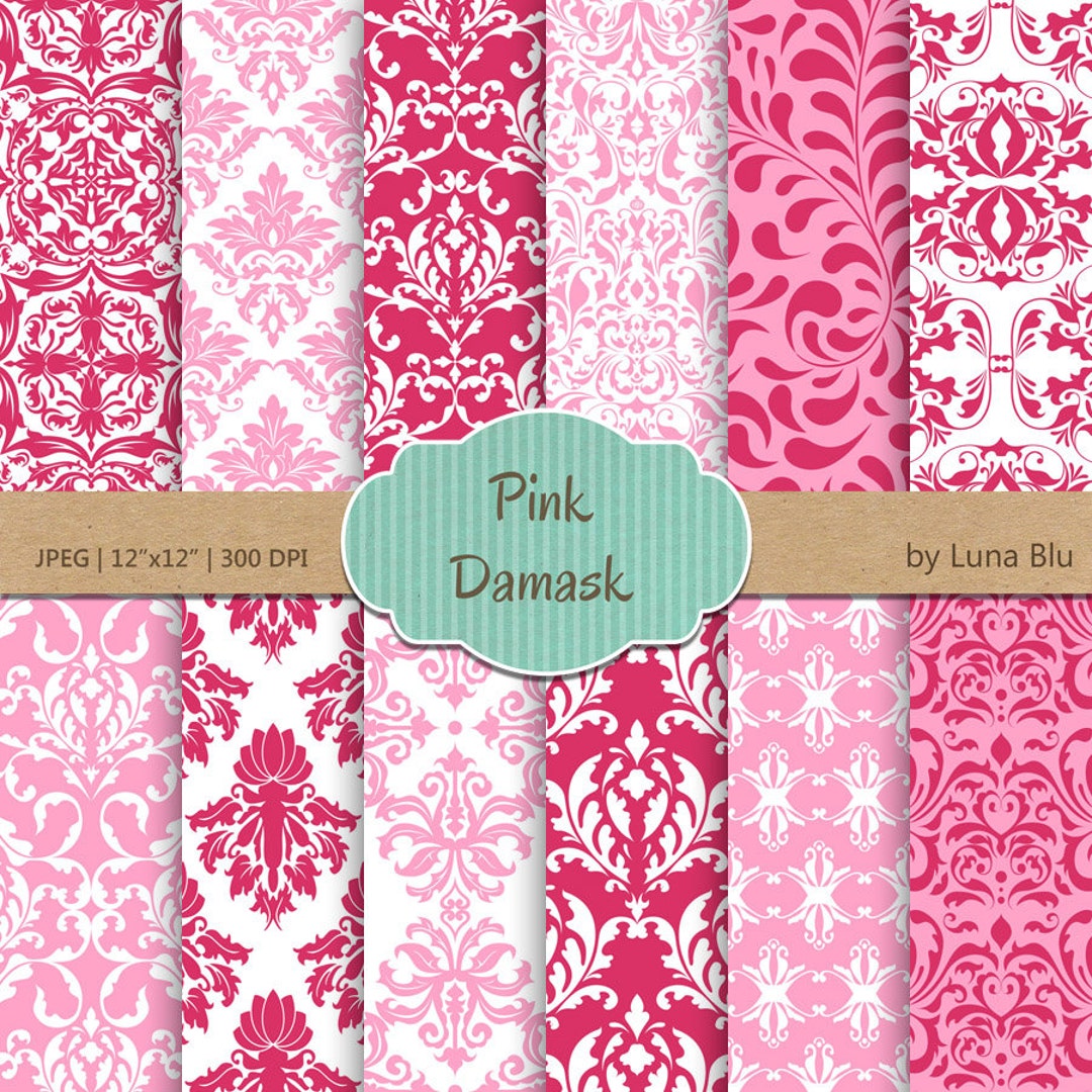 Pink Damask Digital Paper: "pink Damask" Pink Digital Paper, for ...