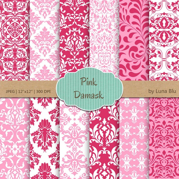 Pink Damask Digital Paper: pink Damask Pink | Etsy
