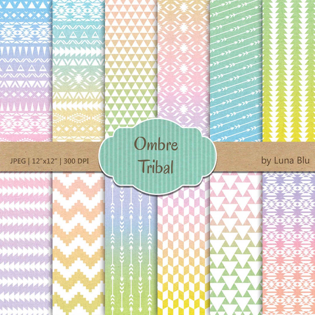 Tribal Digital Paper: " Ombre Tribal" Pastel Tribal, Triangles, Chevron ...