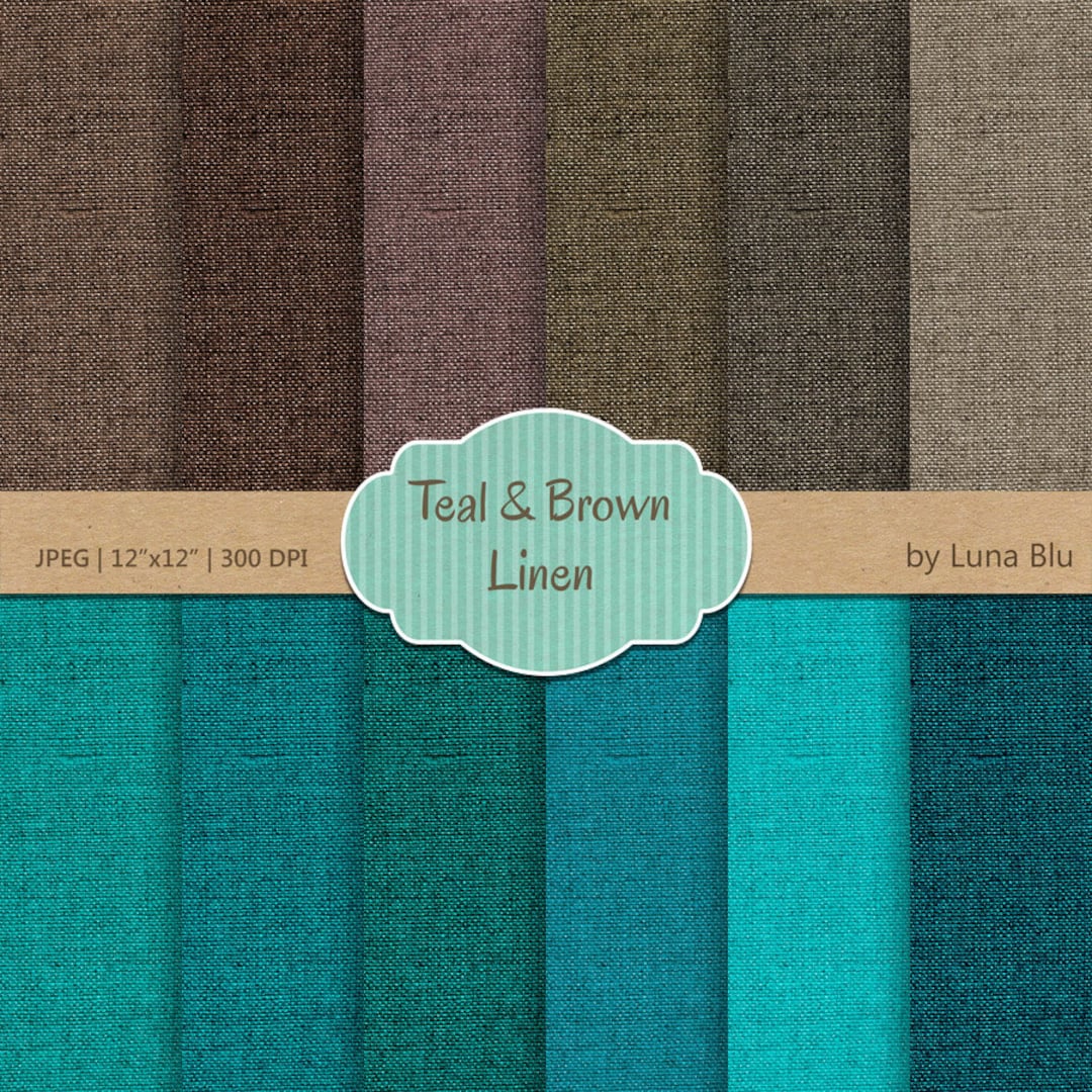 Linen Digital Paper Pack: "teal and Brown" Linen Textures, Textured ...