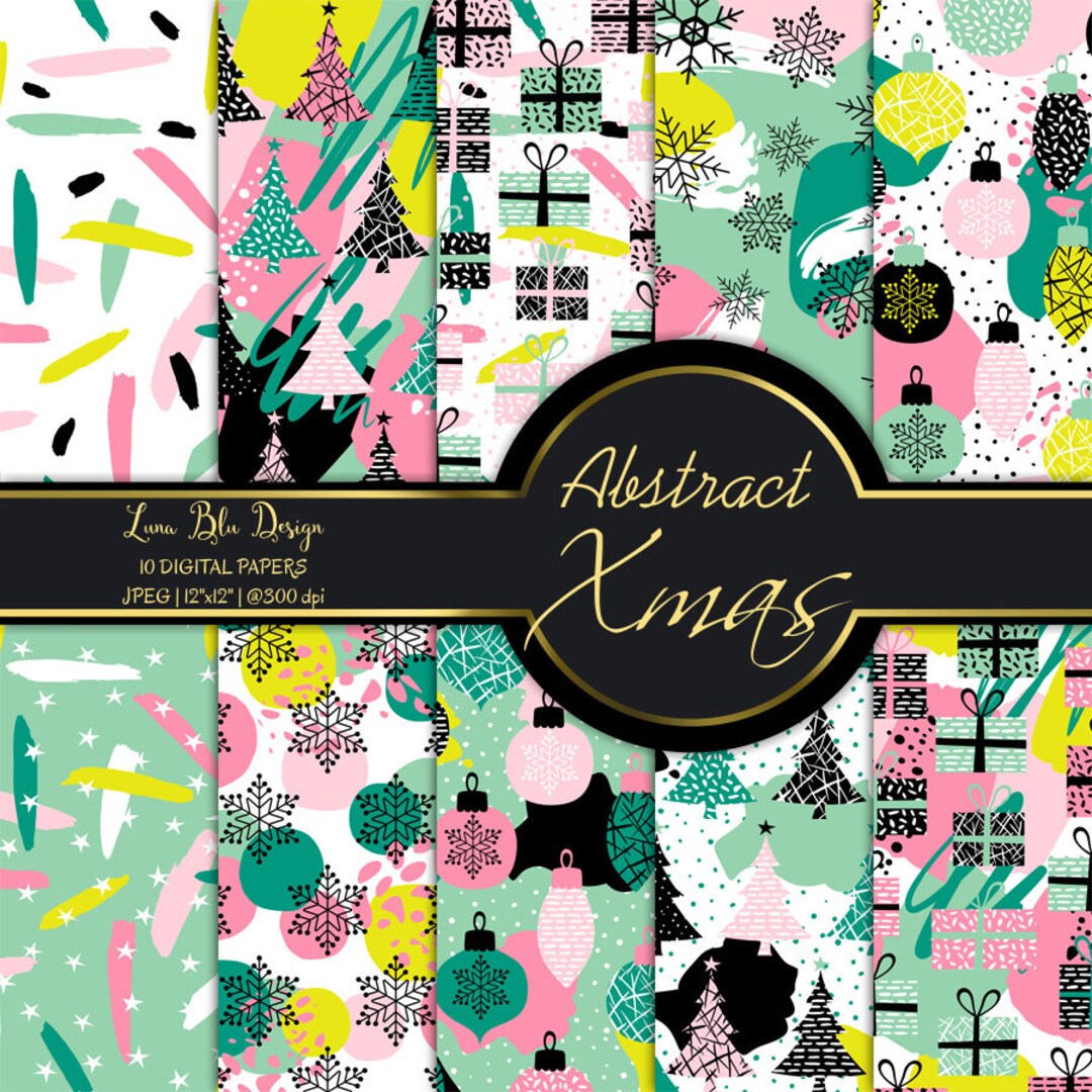 Modern Christmas Digital Paper, Abstract Christmas Patterns, Holiday ...