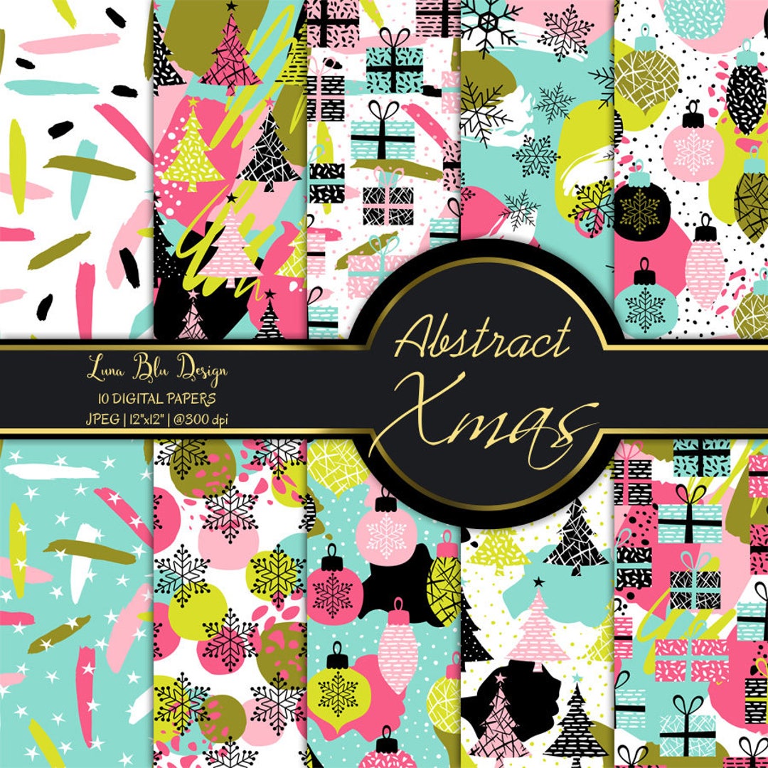 Christmas Digital Paper, Modern Christmas Patterns, Colorful Christmas ...