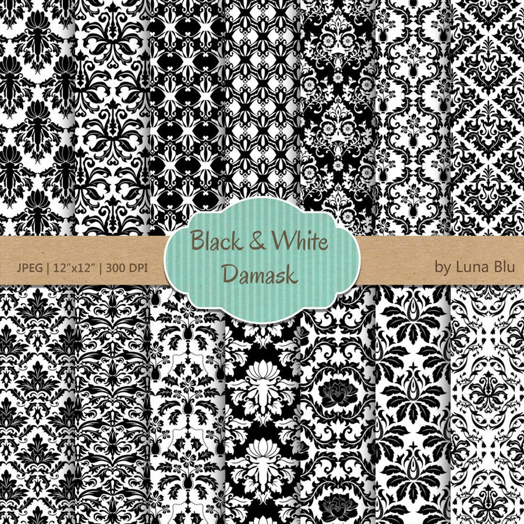 Black and White Damask Digital Paper: "black and White Damasks ...