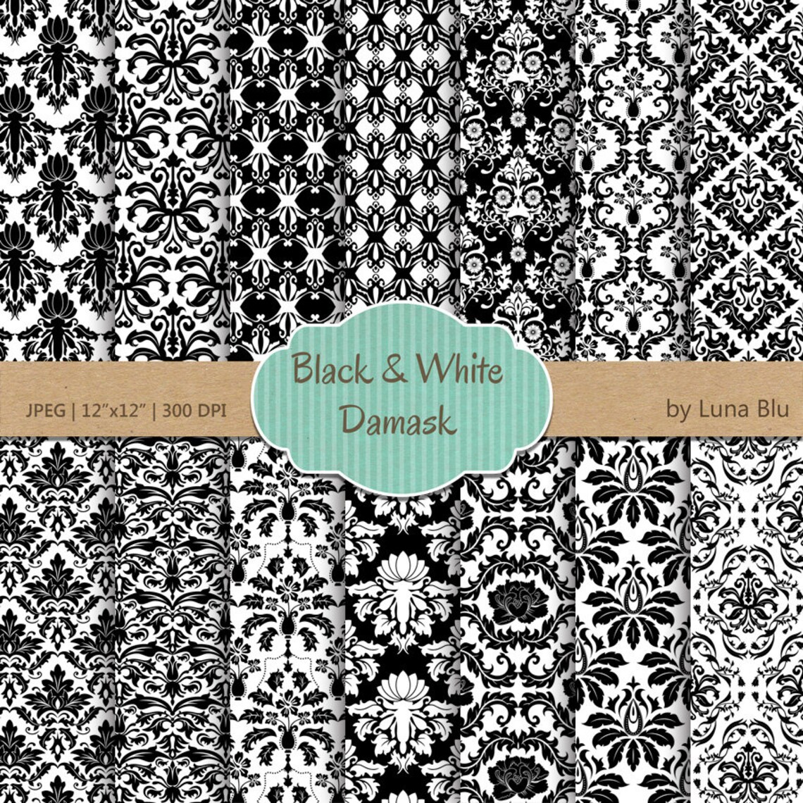 Black and White Damask Digital Paper: black and White - Etsy