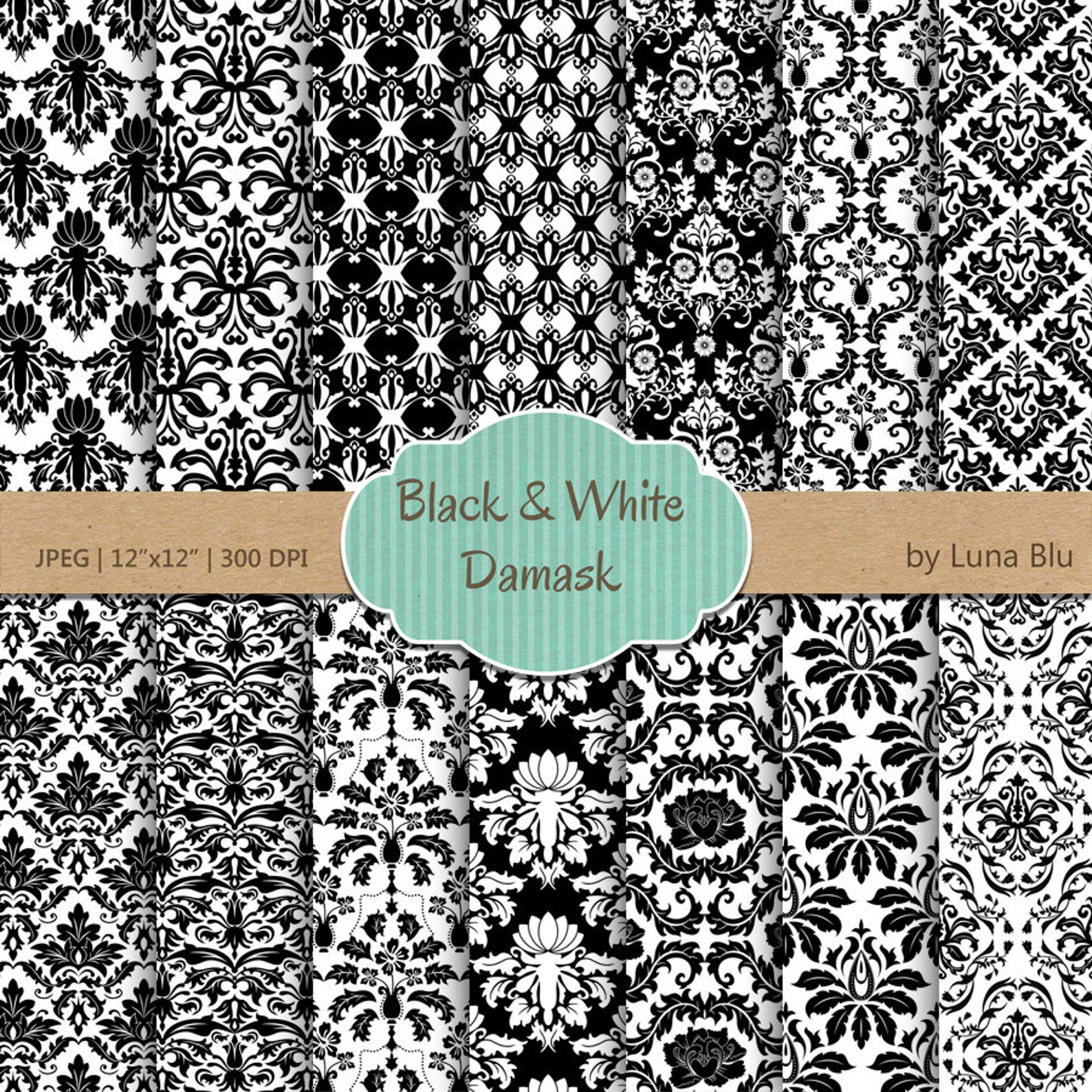 Black and White Damask Digital Paper: black and White - Etsy