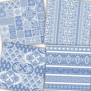 Blue Scrapbook Paper: "french Blue Patterns" French Blue Digital Paper ...
