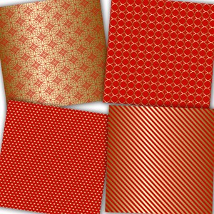 Red and Gold Christmas Digital Paper: "red and Gold Patterns " Metallic ...
