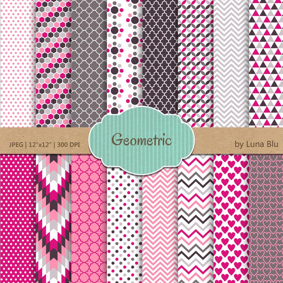 Pink and Gray Digital Paper: "pink and Gray Geometric" Digital Paper ...