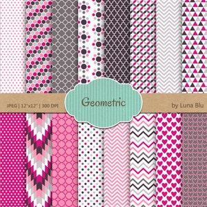 Pink and Gray Digital Paper: "pink and Gray Geometric" Digital Paper ...