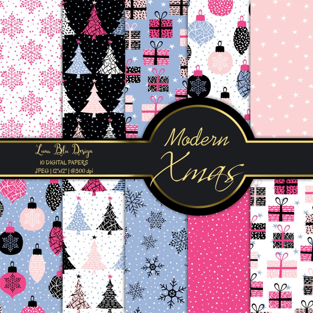Christmas Digital Paper Pack, Modern Xmas Backgrounds, Digital ...