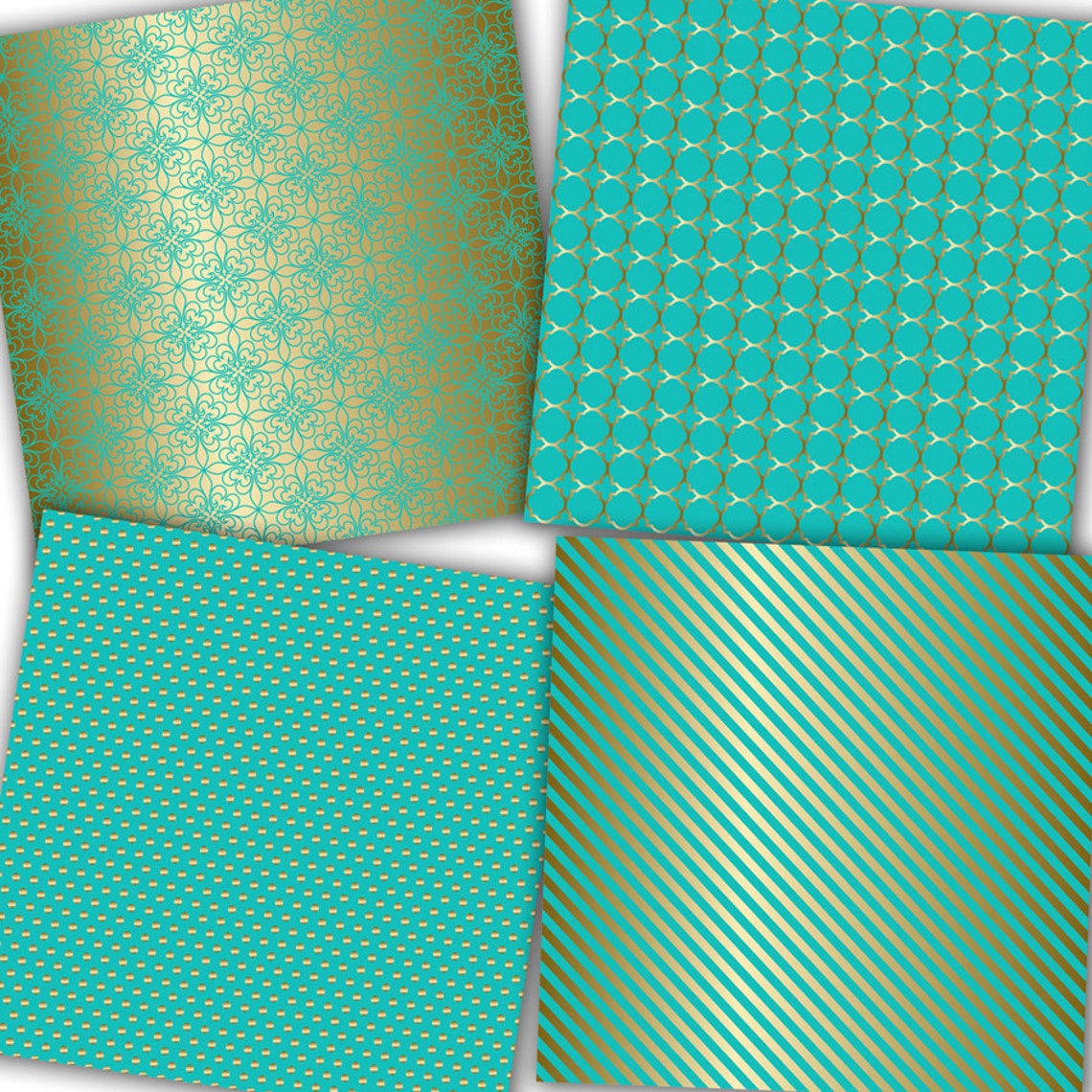 Turquoise and Gold Digital Paper: Scrapbook & Wedding Patterns (digital ...