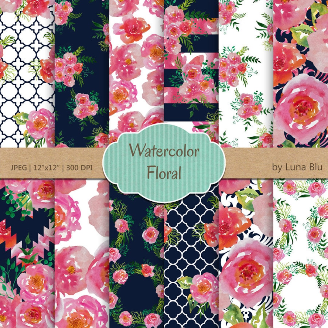 Watercolor Floral Digital Paper: "watercolor Floral" Pink Watercolor ...