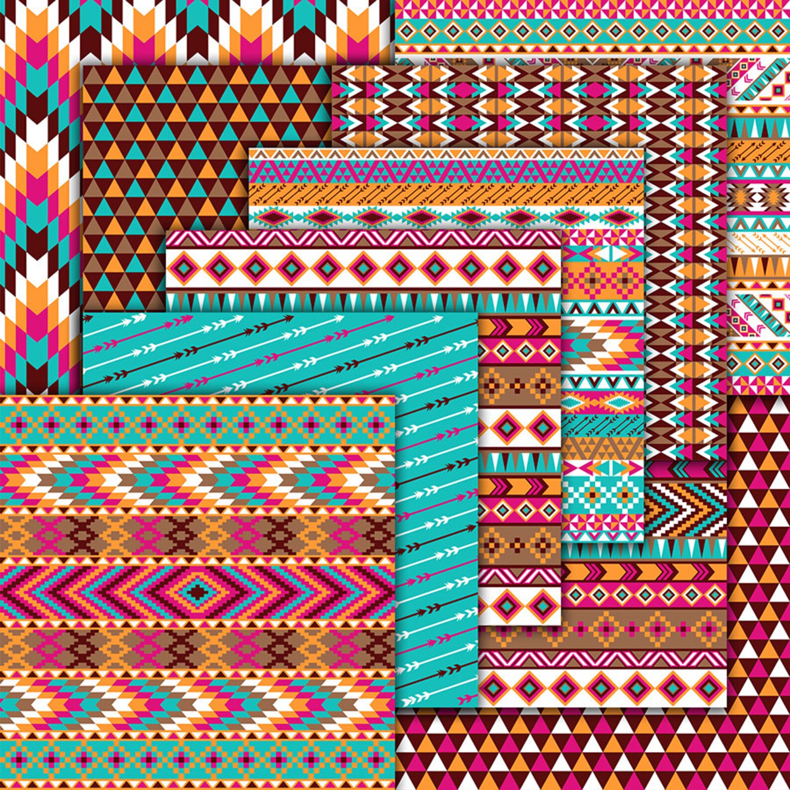 Tribal Digital Paper: colorful Tribal Patterns - Etsy