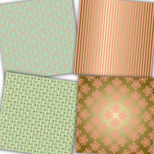 Coral Mint and Gold Digital Paper: "coral Mint and Gold Patterns ...