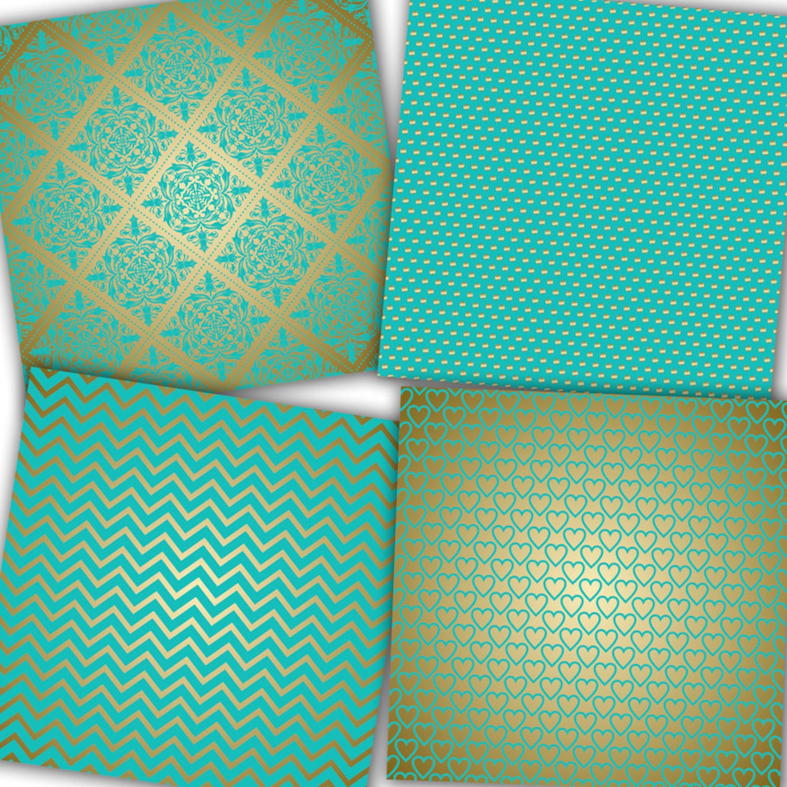 Turquoise and Gold Wedding Digital Paper: turquoise and - Etsy