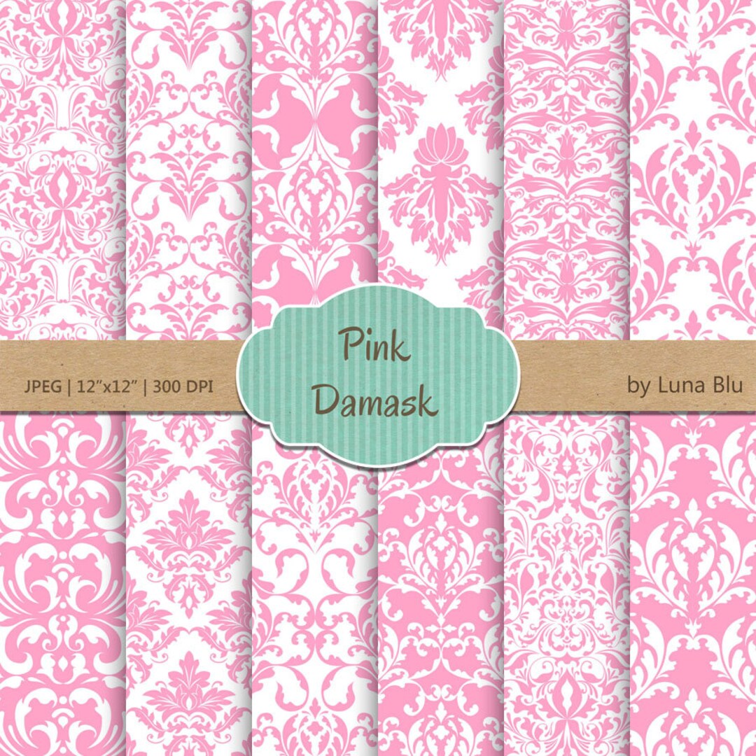 Pink Damask Digital Paper: 12x12 Scrapbook Patterns (digital Download ...