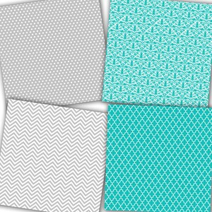 Turquoise and Gray Digital Paper: "turquoise and Gray Patterns" for ...