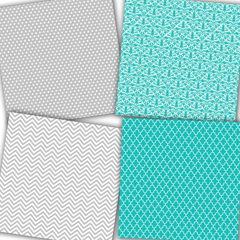 Turquoise and Gray Digital Paper: turquoise and Gray - Etsy